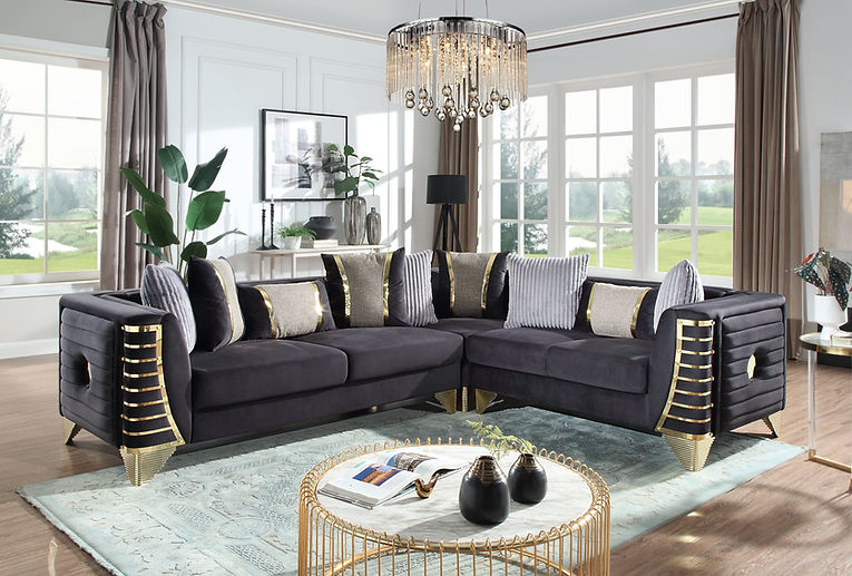 Donovan Black Velvet Sectional – Moda Home Furniture